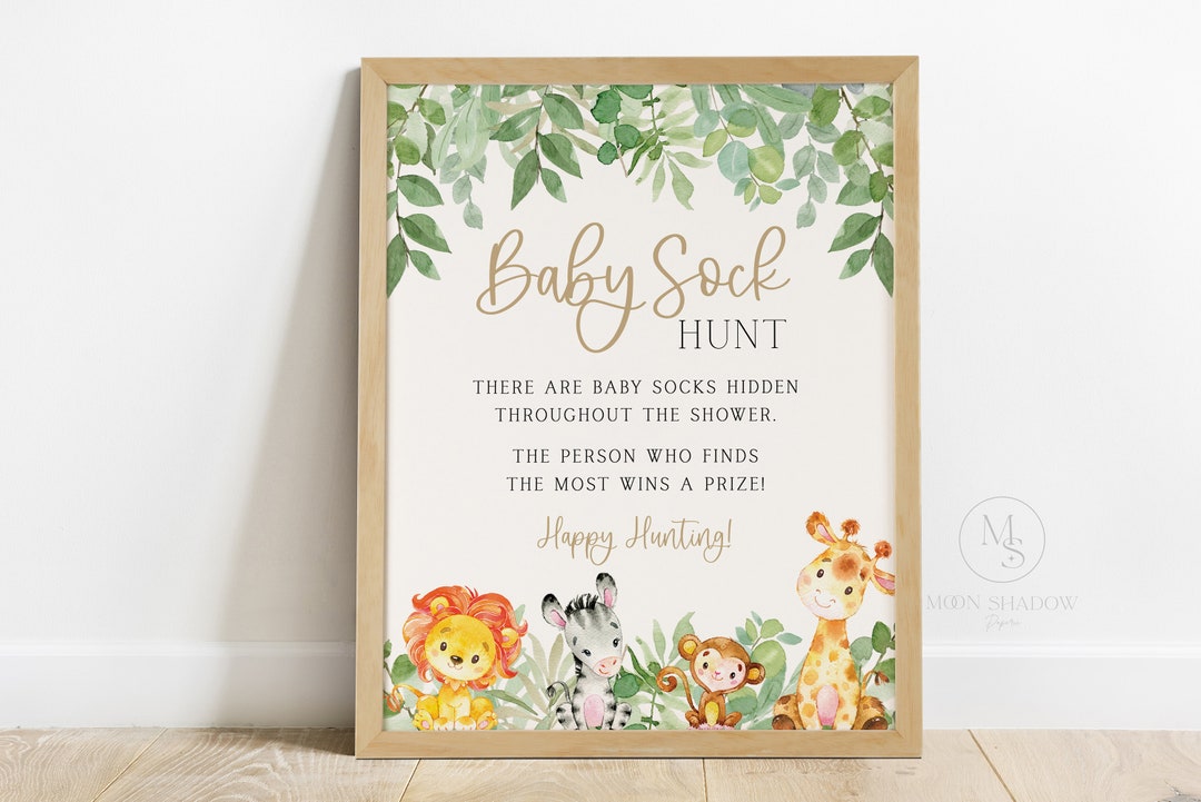 Baby Sock Hunt Game Sign // Jungle Animals, Safari, Gender Neutral ...