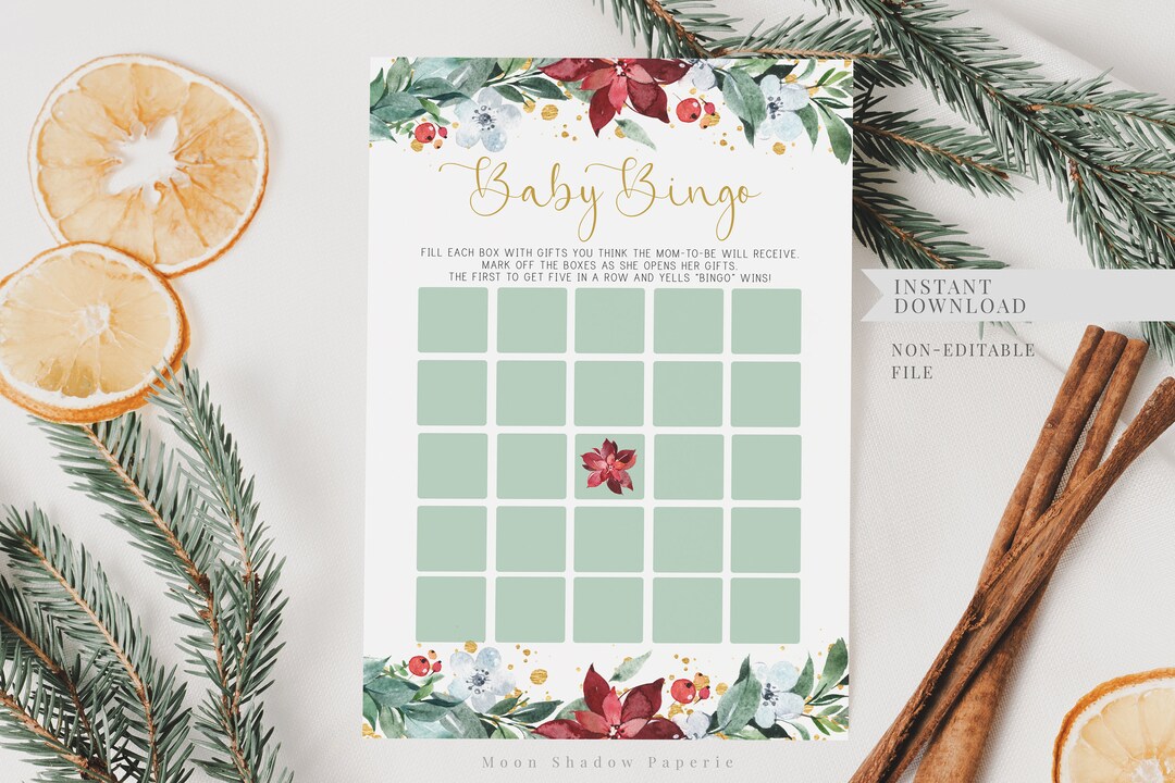 Baby Bingo Game Card // Baby Shower Game, Holiday Christmas, Floral ...