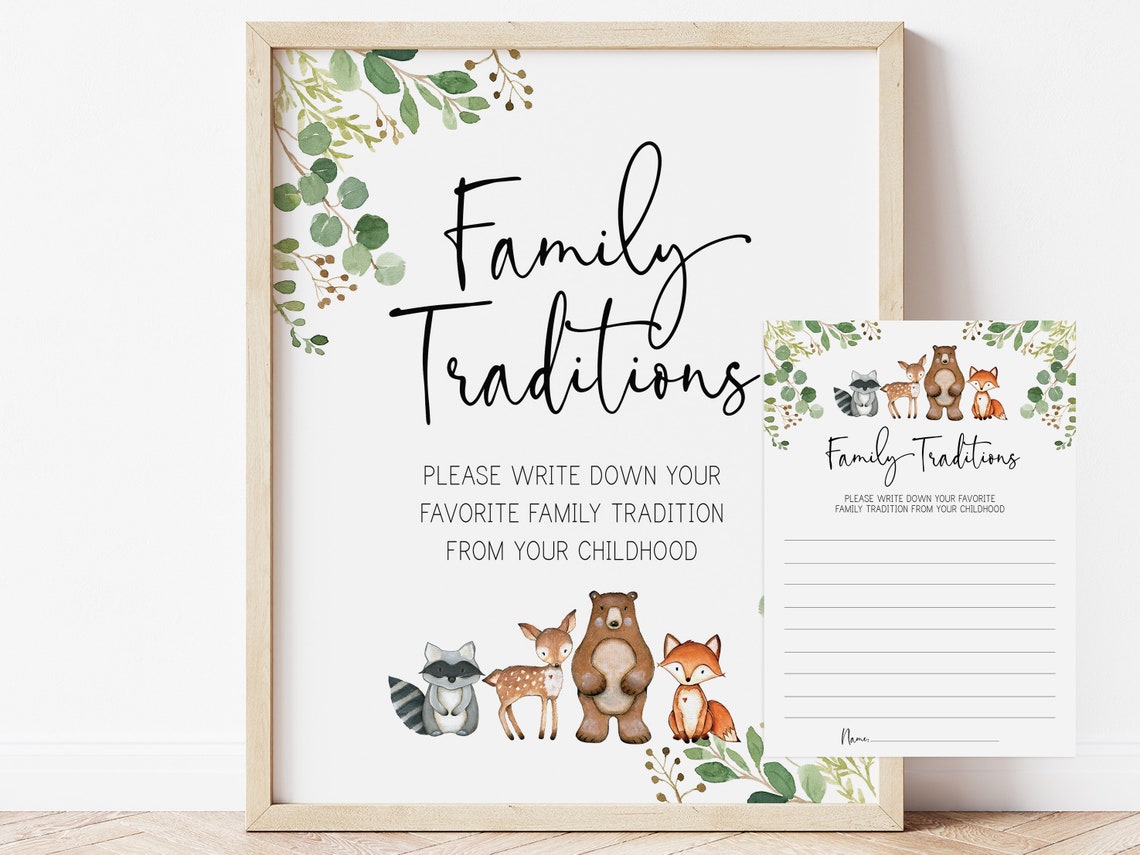 Family traditions sign and card // woodland baby shower | Etsy