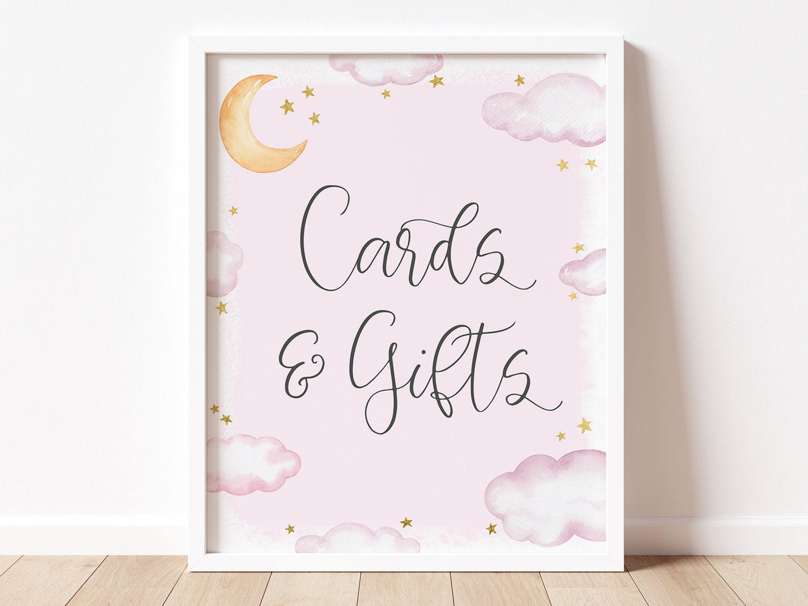 Cards and gifts sign // baby shower sign blush pink moon and | Etsy