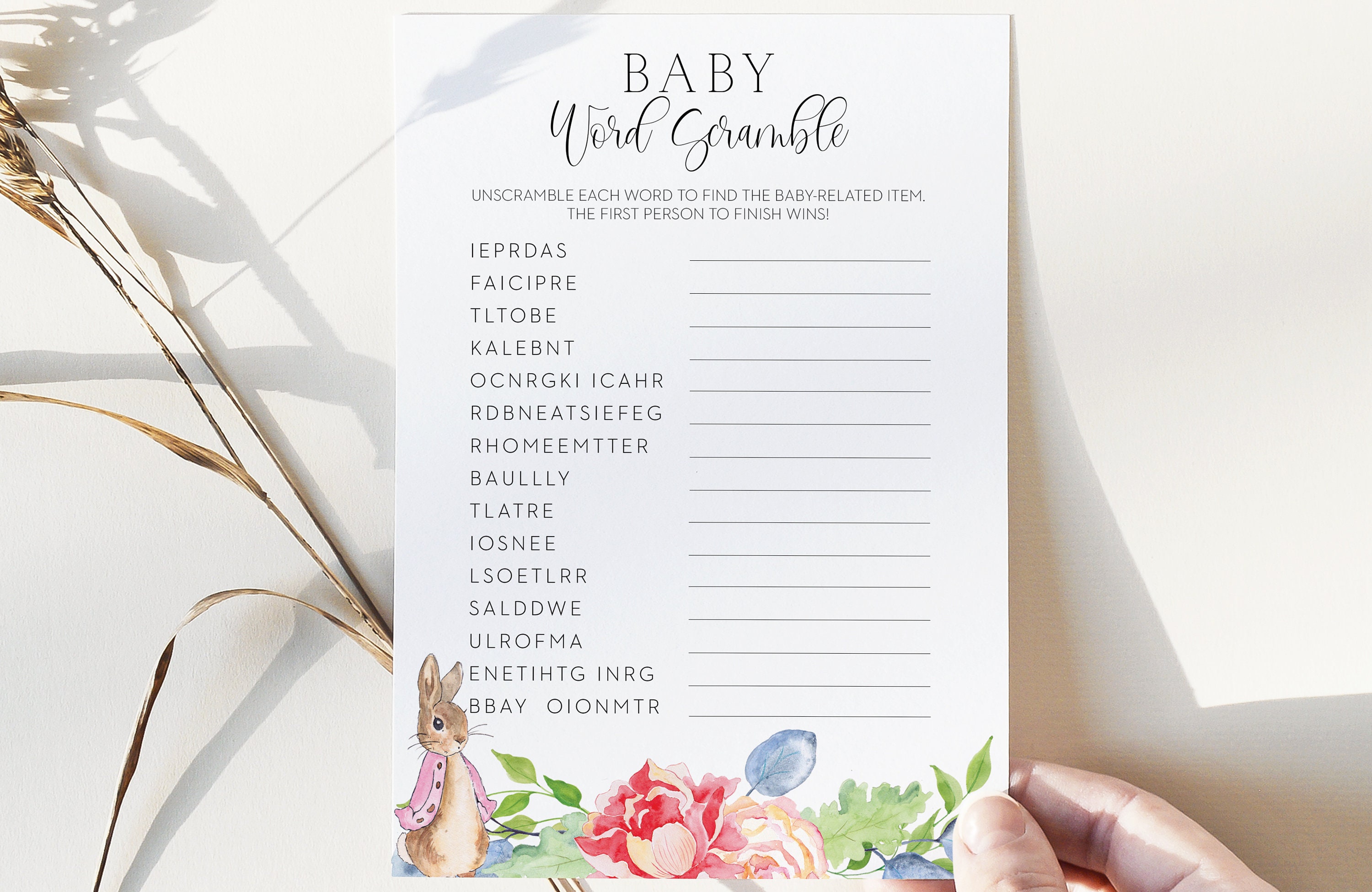 Baby Word Scramble Game // Peter Rabbit Baby Shower Pink | Etsy
