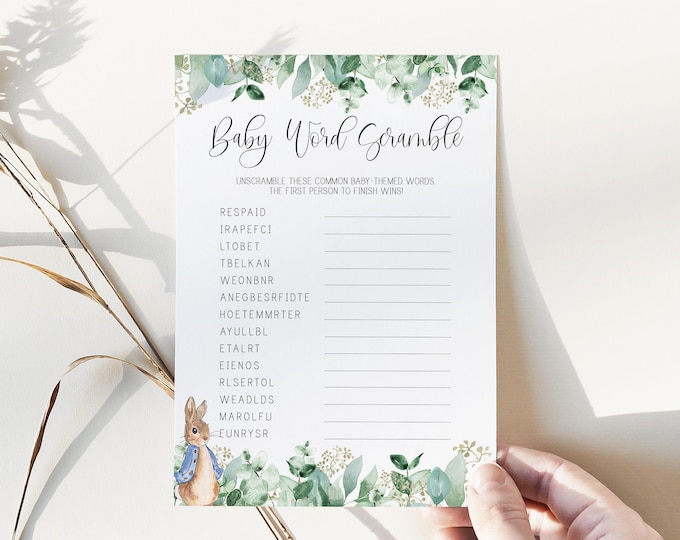 Peter Rabbit Baby Shower Word Scramble With Answer Key, Baby Shower ...