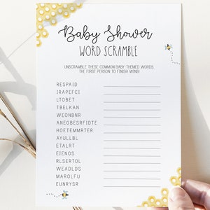 Baby Word Scramble // Bee Baby Shower Game Honeycomb Bees | Etsy