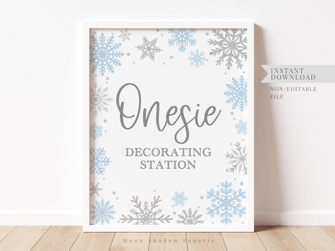 Onesie Decorating Station Sign // Winter Baby Shower, Snowflake Theme ...