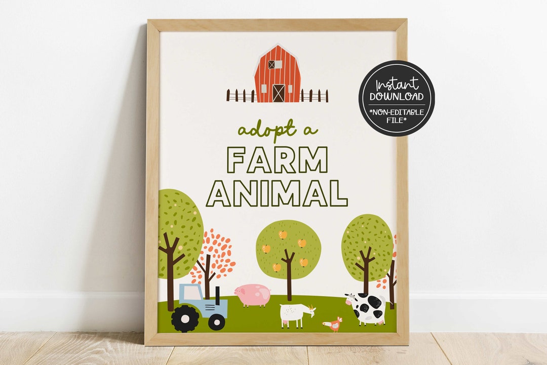 Printable Adopt a Farm Animal Sign // Farm Animal Birthday, Kids ...