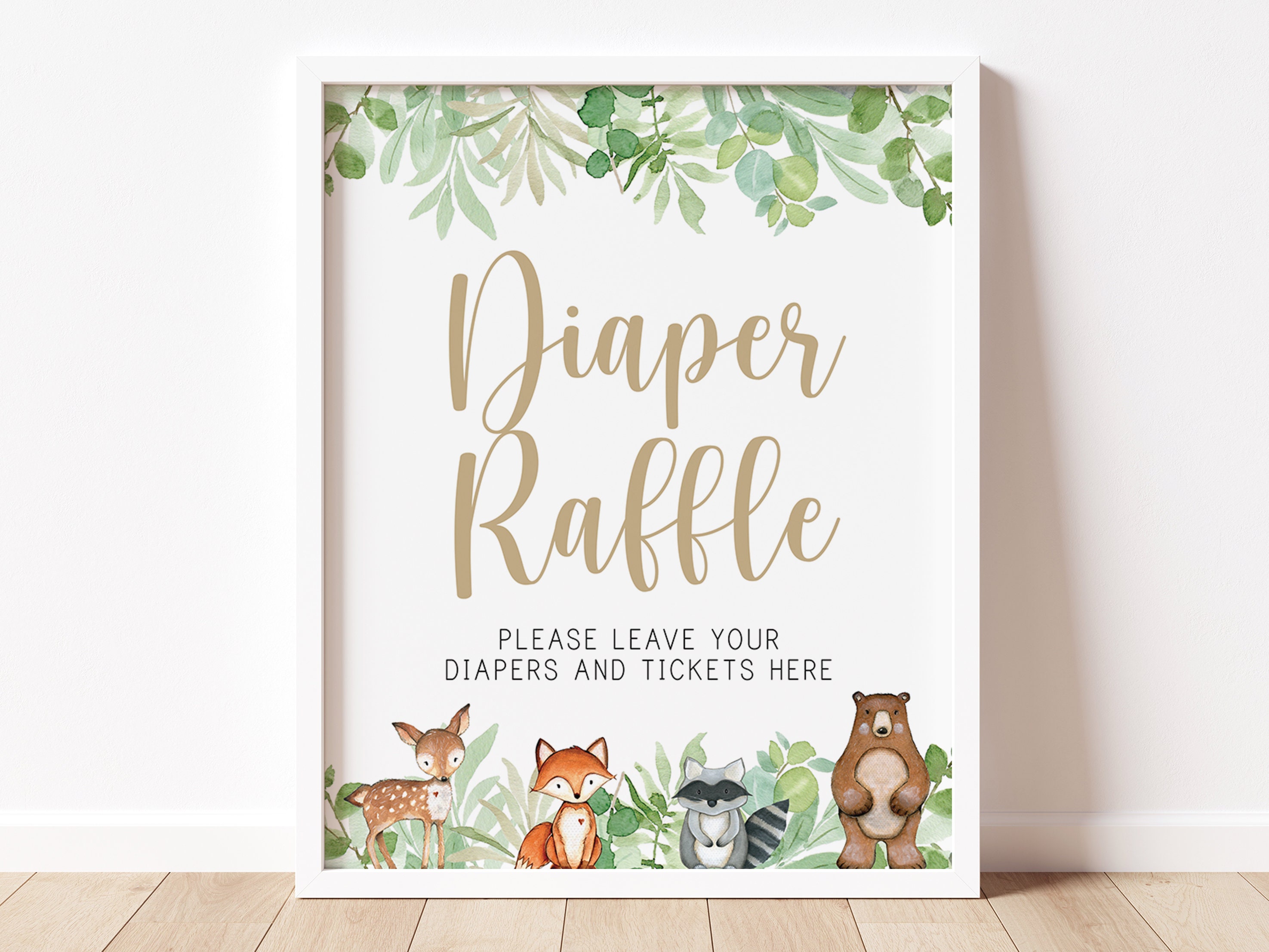 Diaper raffle ticket sign // woodland animals watercolor | Etsy