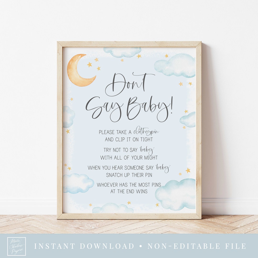 Don't Say Baby Game Sign // Twinkle Baby Shower Sign, Moon and Stars ...