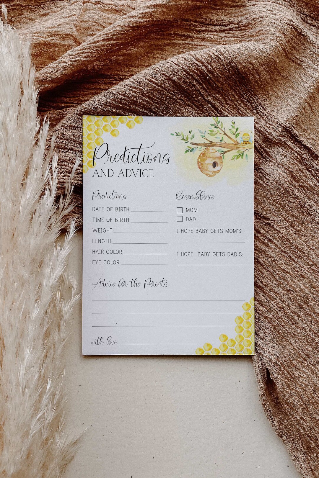 Baby Predictions and Advice Card // Bee Baby Shower, Bee Theme, Gender ...