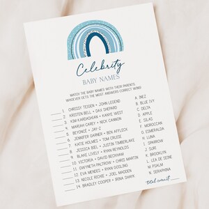 Celebrity Baby Names // Blue Rainbow Baby Shower Game, Blue Rainbow ...