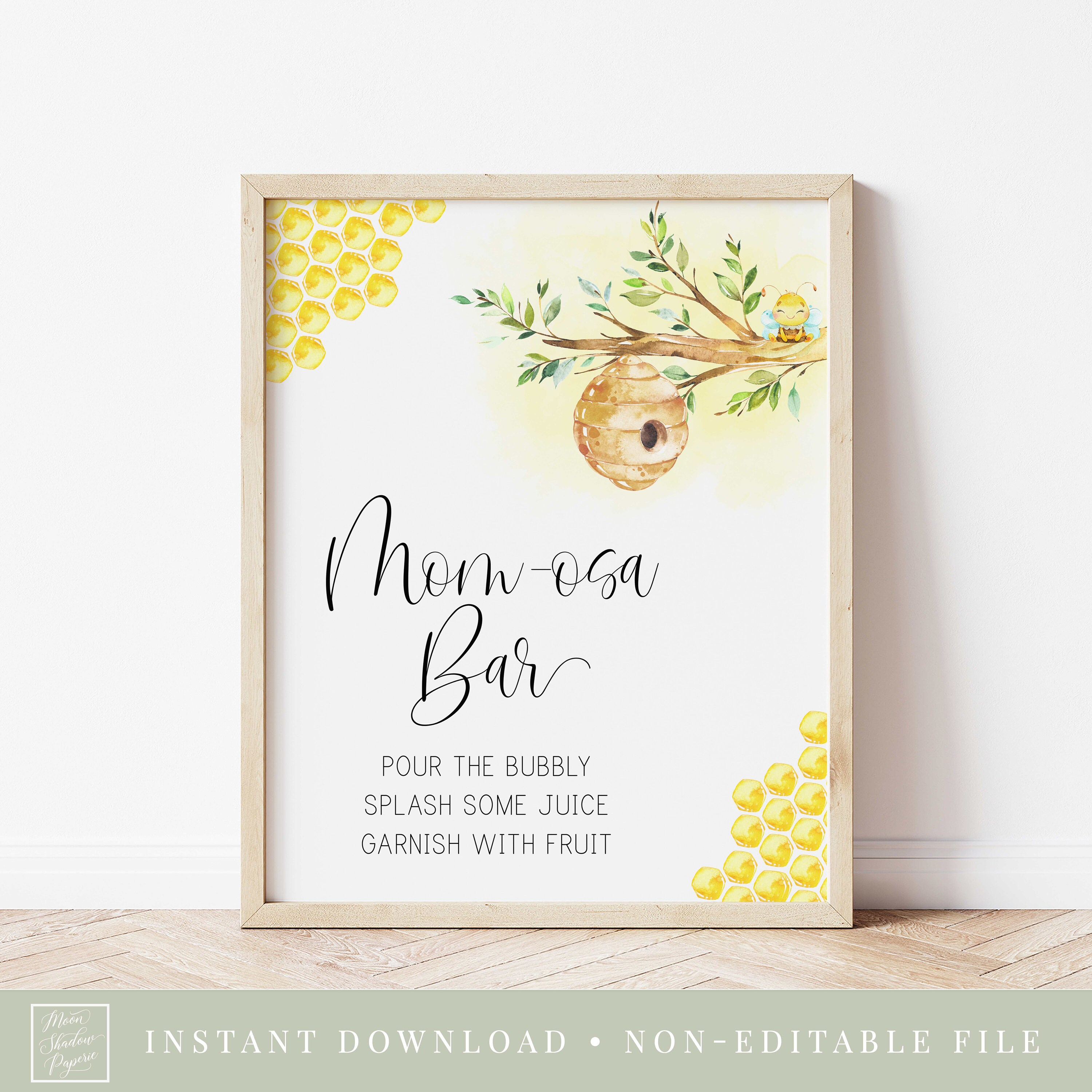 Mom-osa Bar Sign // Bee Baby Shower Gender Neutral - Etsy