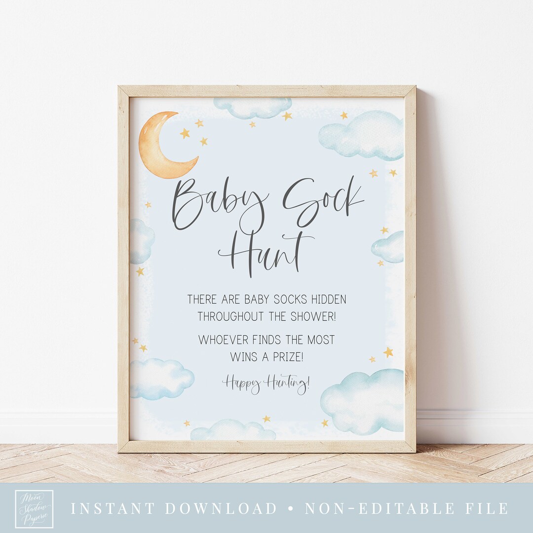 Baby Sock Hunt Sign // Twinkle Baby Shower Sign, Moon and Stars ...
