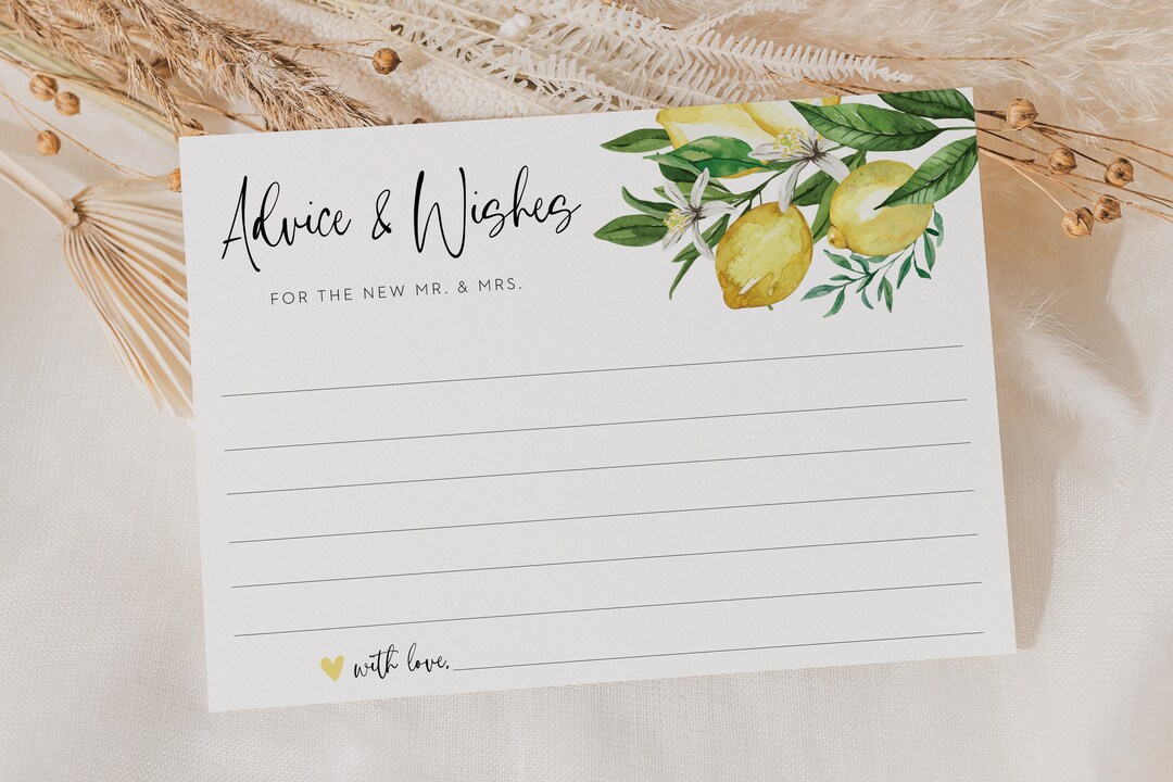 Advice and Wishes Card // Lemon Bridal Shower, Lemons, Citrus, Lemon ...