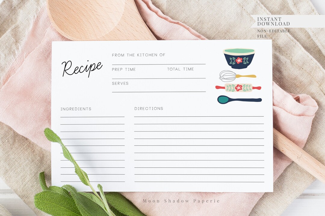 Kitchen Tools Recipe Card // Printable Recipe Card, Recipe Cards ...