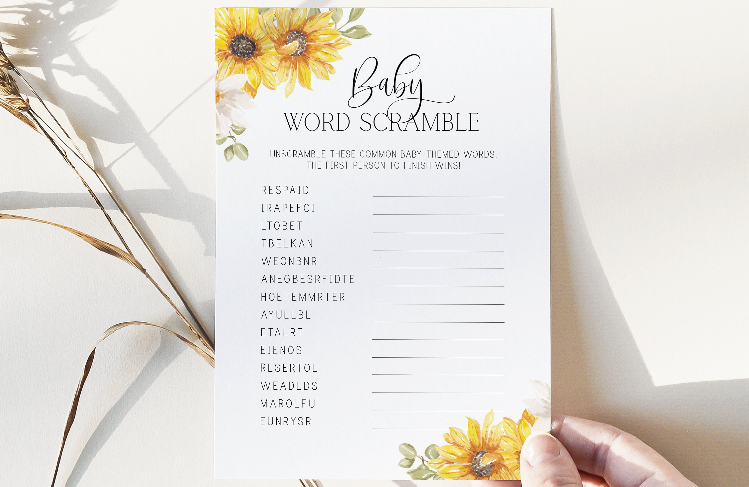 Baby word scramble game // sunflower baby shower sunflowers | Etsy
