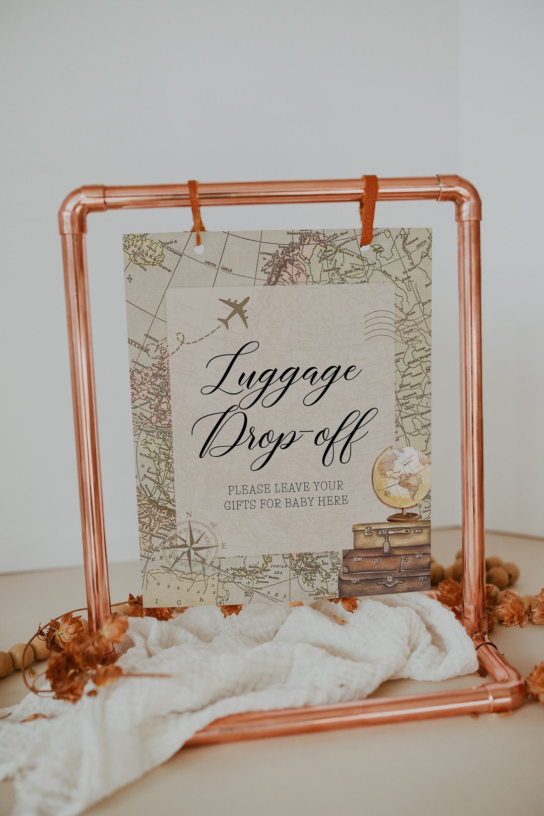 Luggage Drop-off Sign // Travel Baby Shower, Luggage, Suitcase, Map ...