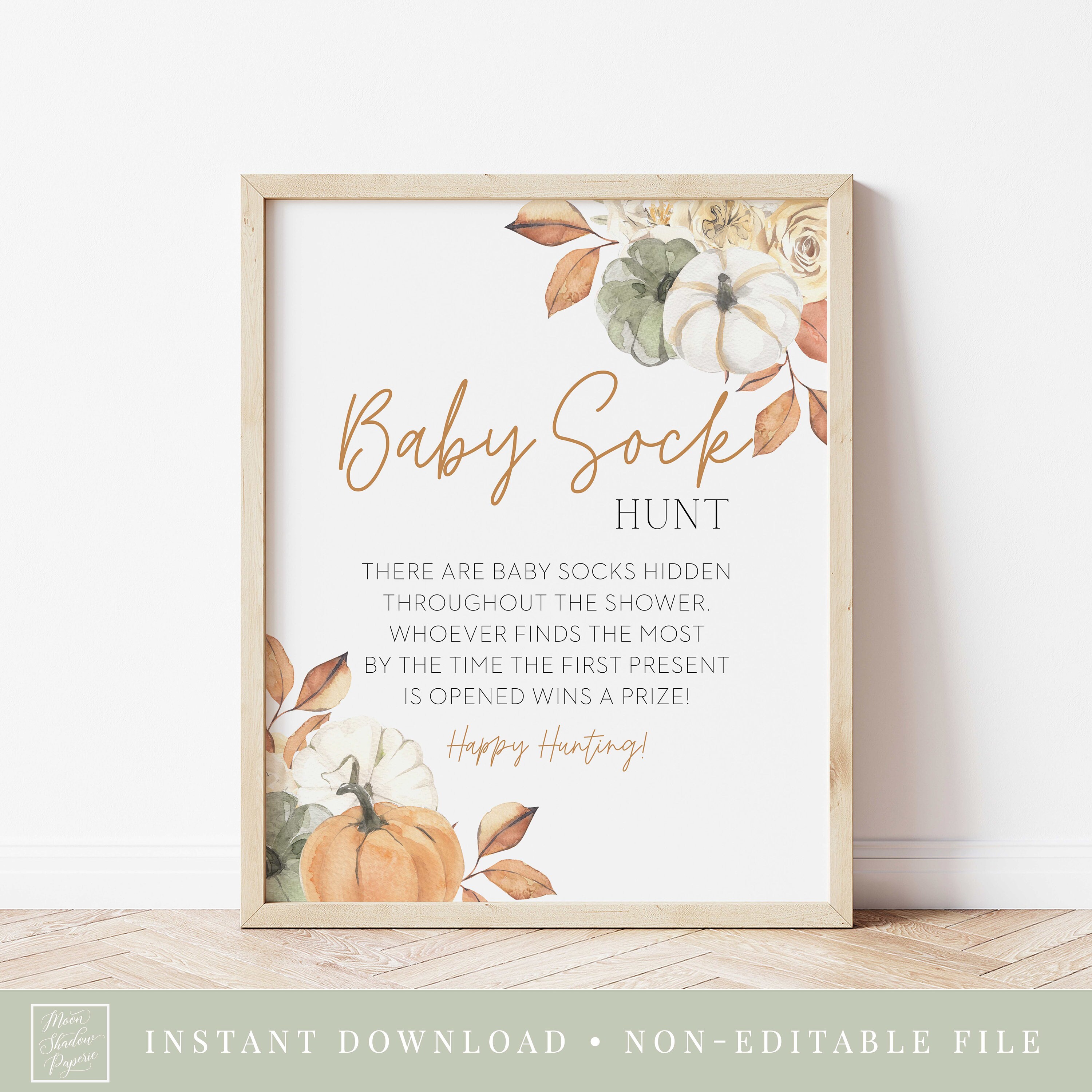 Printable Baby Sock Hunt Sign // Fall Baby Shower, Pumpkin, Fall Floral ...