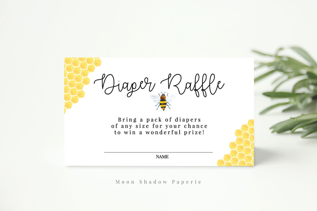 Diaper Raffle Ticket // Bumble Bee Baby Shower Theme, Watercolor Bees ...