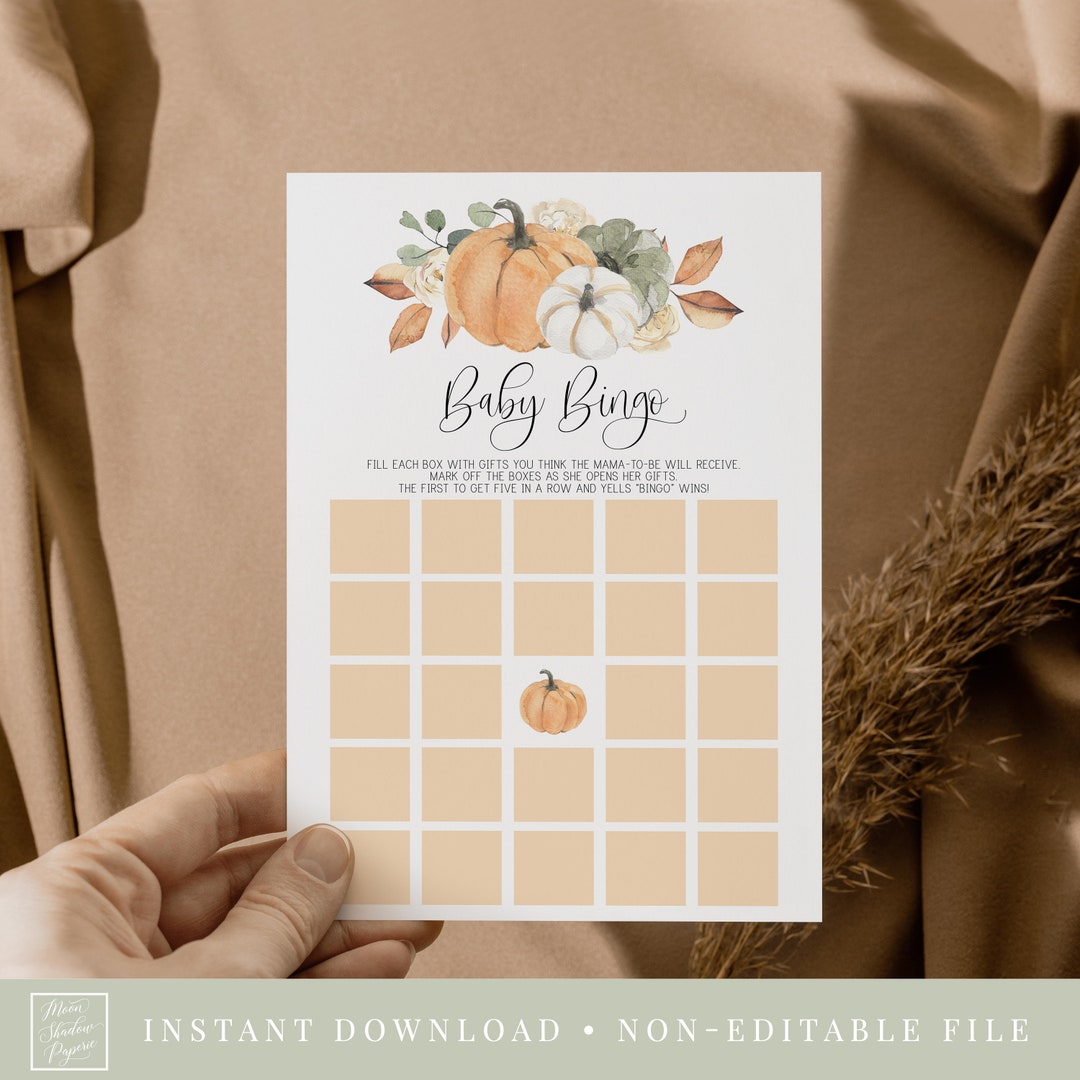 Baby Bingo Game // Fall Autumn Floral Baby Shower, Fall Floral, Pumpkin ...