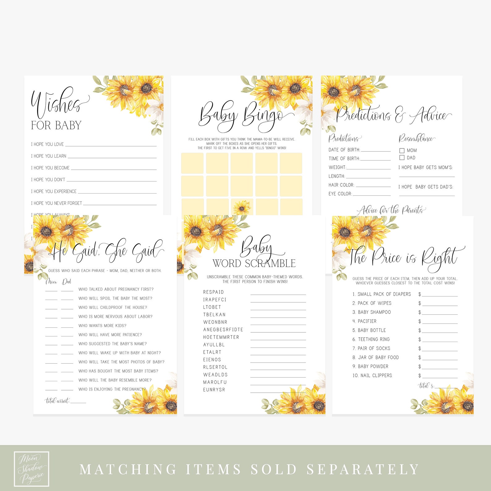 Baby Word Scramble Game // Sunflower Baby Shower Sunflowers - Etsy