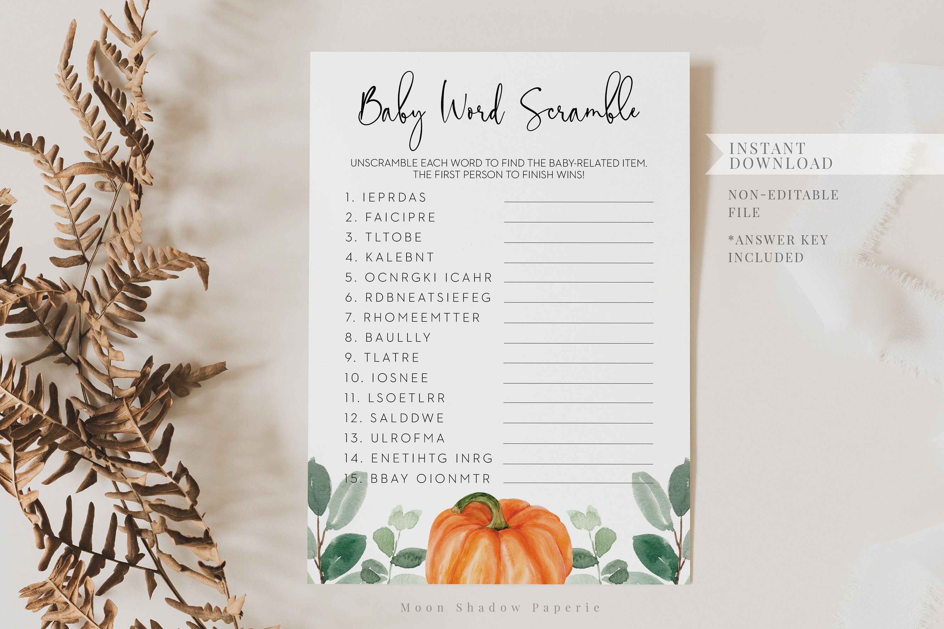 Baby Word Scramble Game // Pumpkin Baby Shower Fall Autumn - Etsy