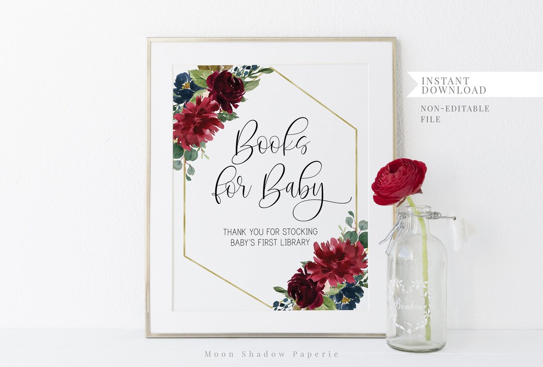 Books for Baby Table Sign // Baby Shower Sign, Burgundy Merlot Marsala ...