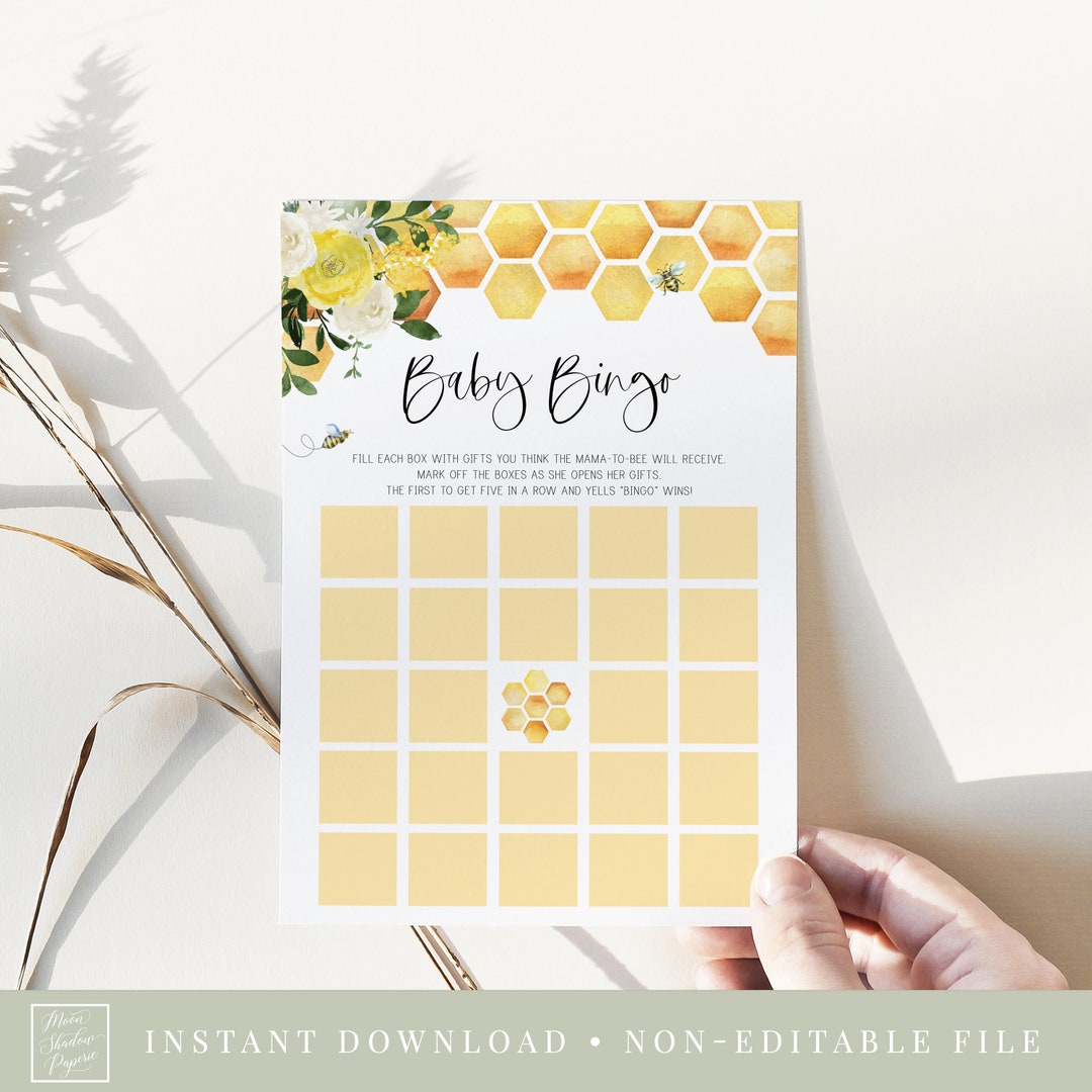 Baby Bingo Game // Bee Baby Shower, Bee Theme, Baby Bee, Gender Neutral ...