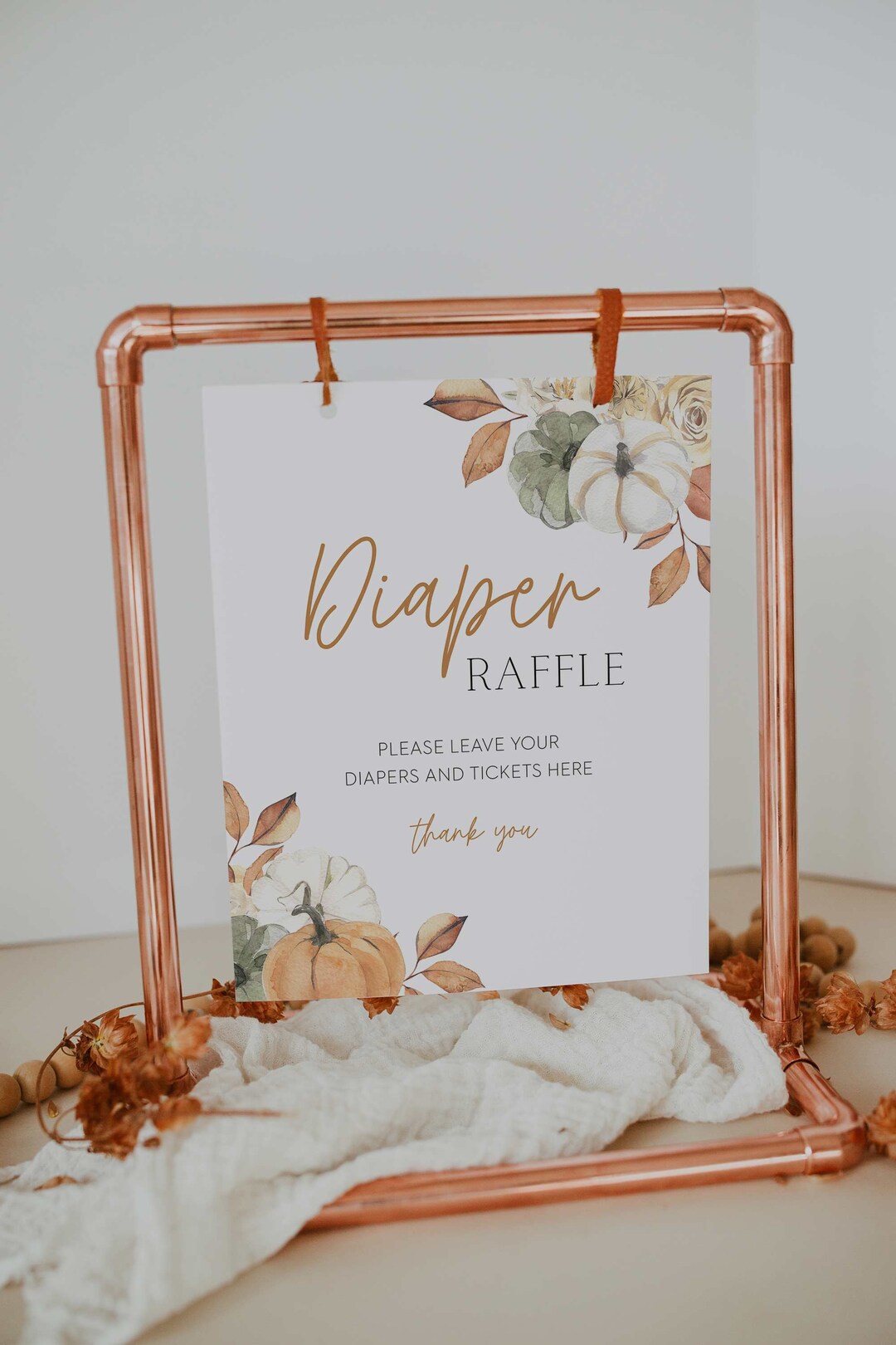 Printable Diaper Raffle Sign // Fall Baby Shower, Pumpkin, Fall Floral ...