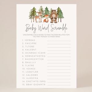 Baby Word Scramble Game // Woodland Baby Shower, Woodland Animals ...