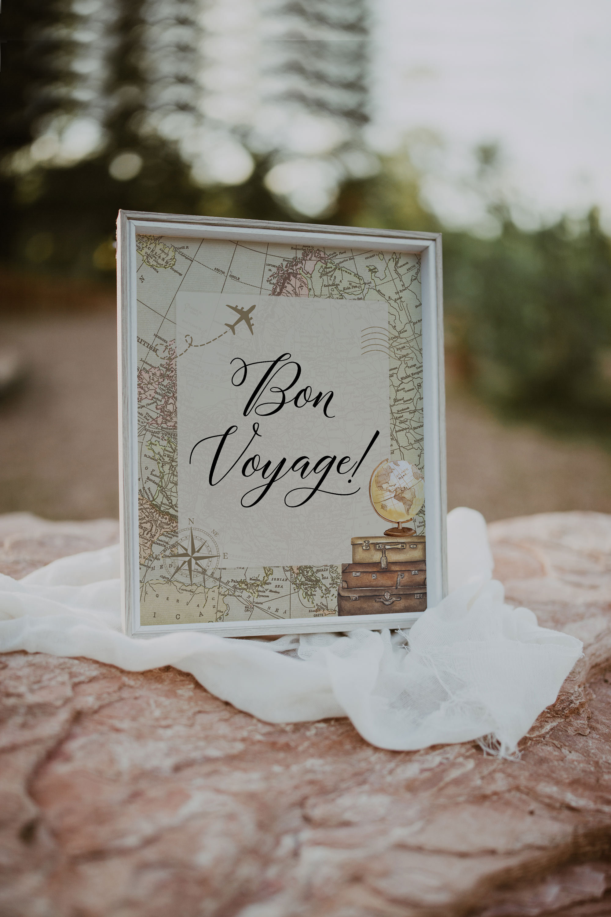 Bon Voyage Sign // Travel Baby Shower, Luggage, Suitcase, Map ...