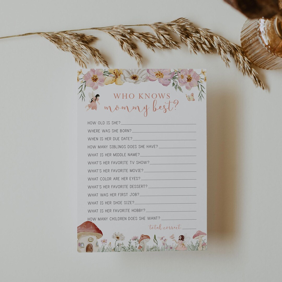 Printable Who Knows Mommy Best Card // Fairy Baby Shower, Birthday ...