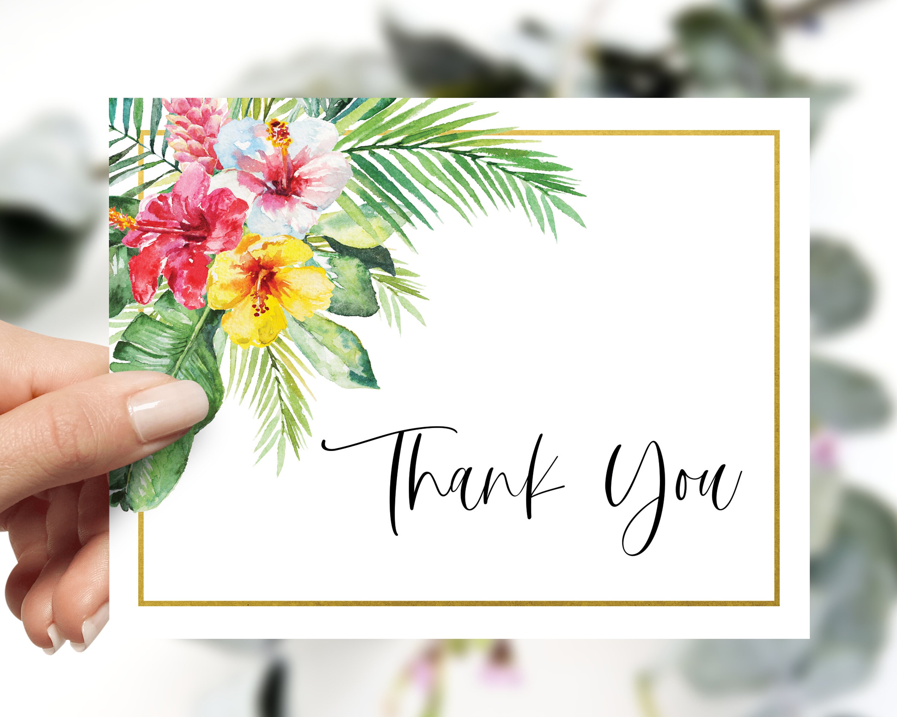 Printable thank you card // tropical floral hibiscus flowers | Etsy