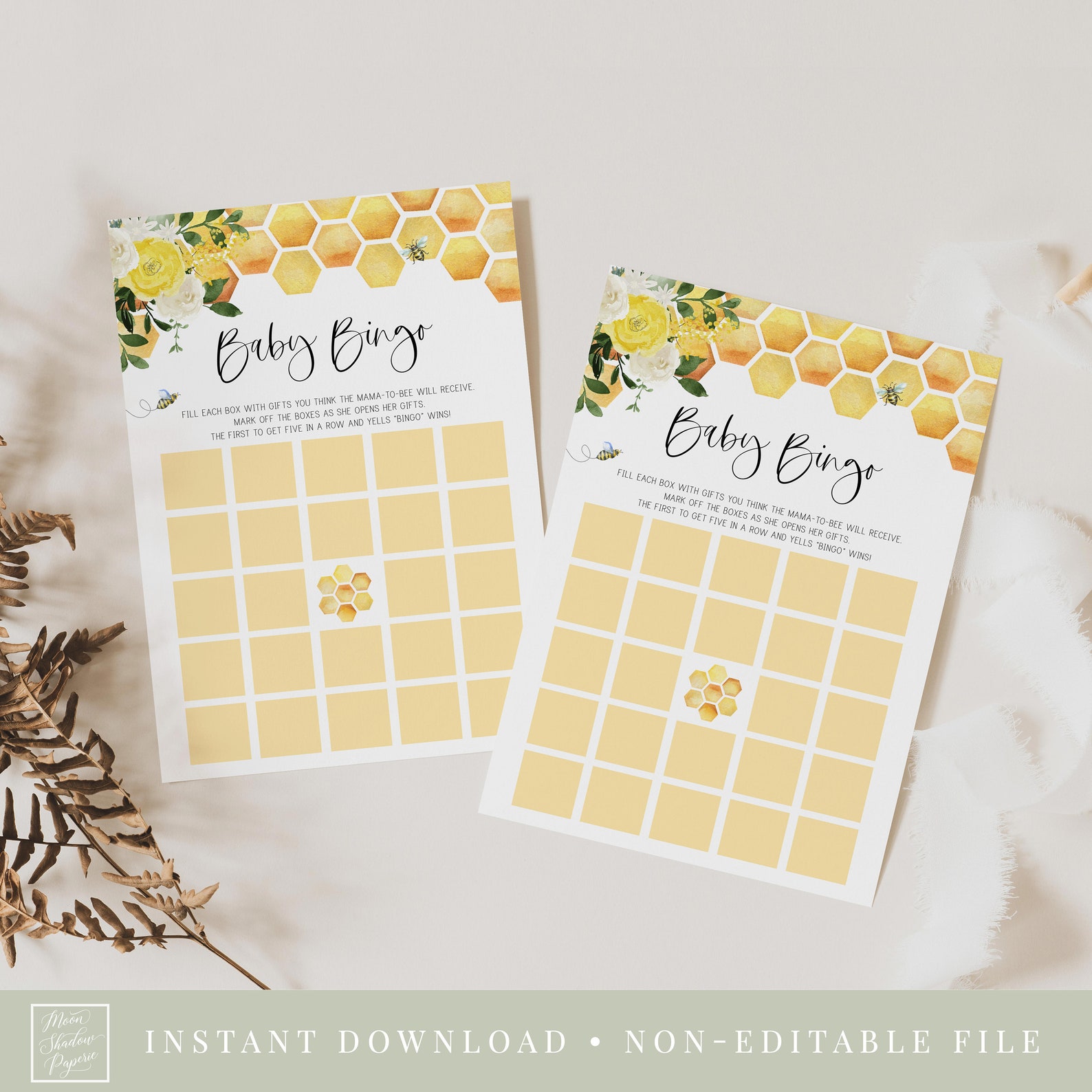 Baby Bingo Game // Bee Baby Shower Bee Theme Baby Bee | Etsy