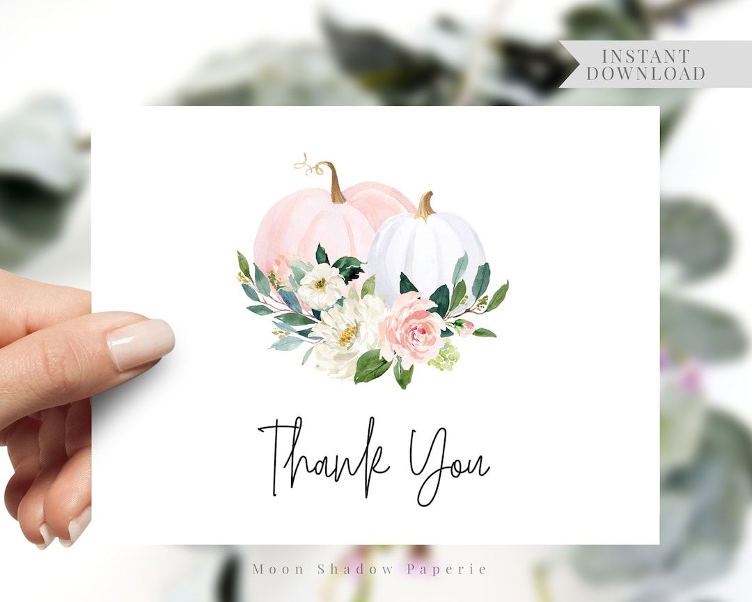 Printable Flat A2 Thank You Card // Pink Pumpkin, Pumpkin Baby Shower ...
