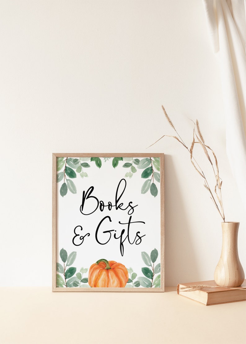 Books and Gifts Sign // Pumpkin Baby Shower Fall Autumn - Etsy
