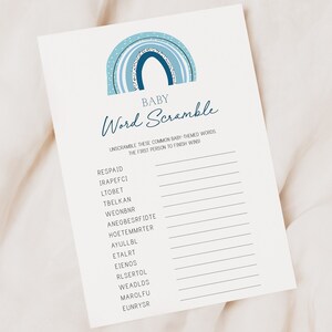 Baby Word Scramble Game // Blue Rainbow Baby Shower Game, Blue Rainbow ...