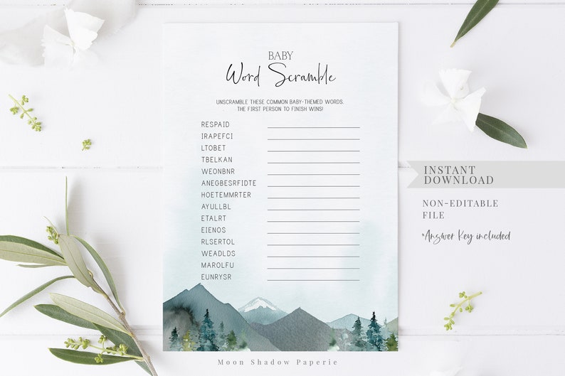 Baby Word Scramble Game // Mountains, Woodland Trees, Adventure Awaits ...