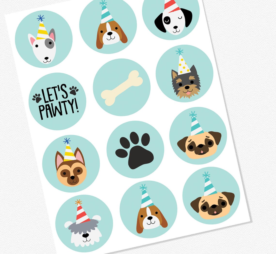 Dog Birthday Party 2.5 Cupcake Toppers // Dog Birthday - Etsy