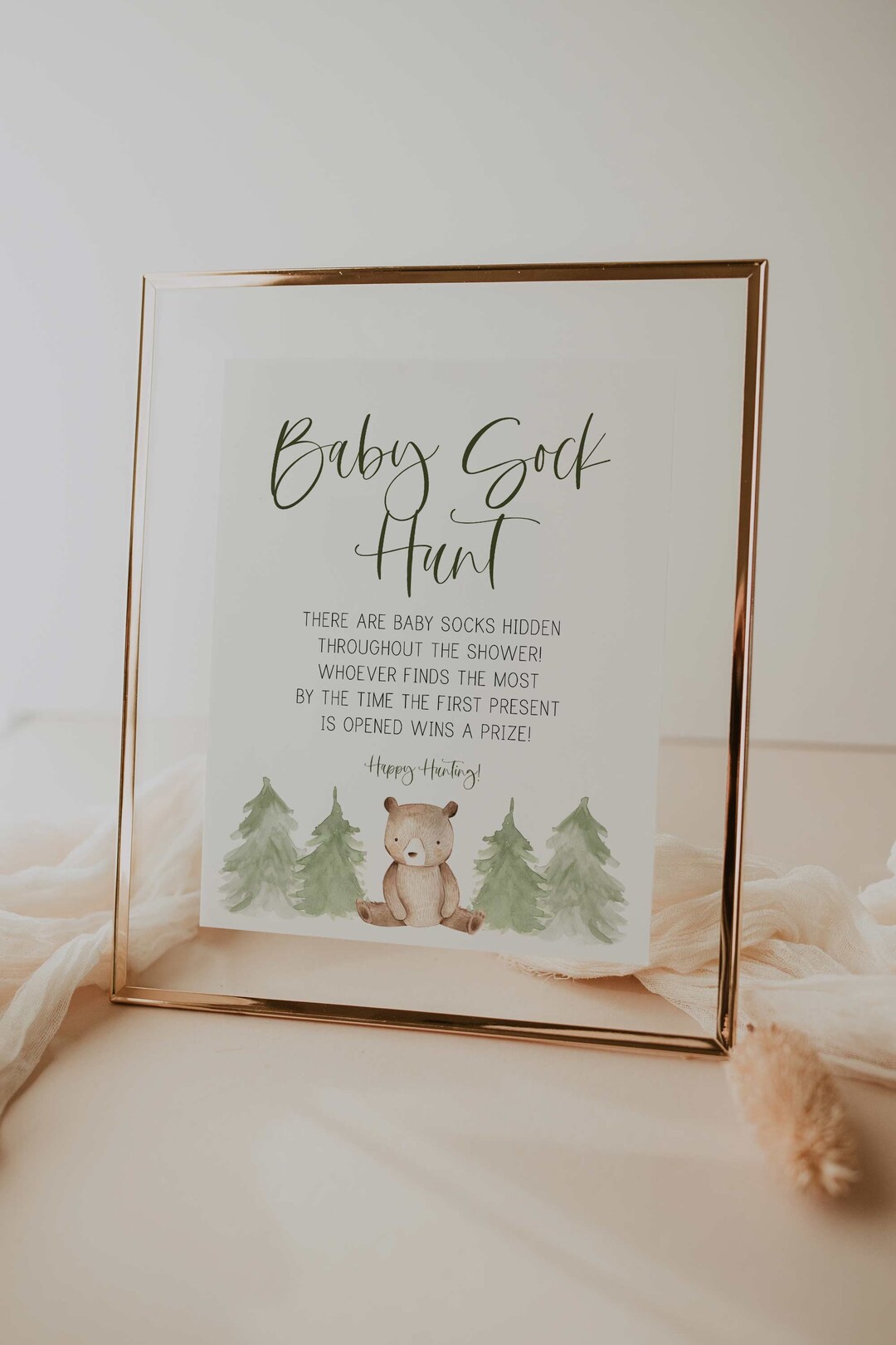 Baby Sock Hunt Game Sign // Baby Shower Sign, Woodland Theme, Bear Baby ...