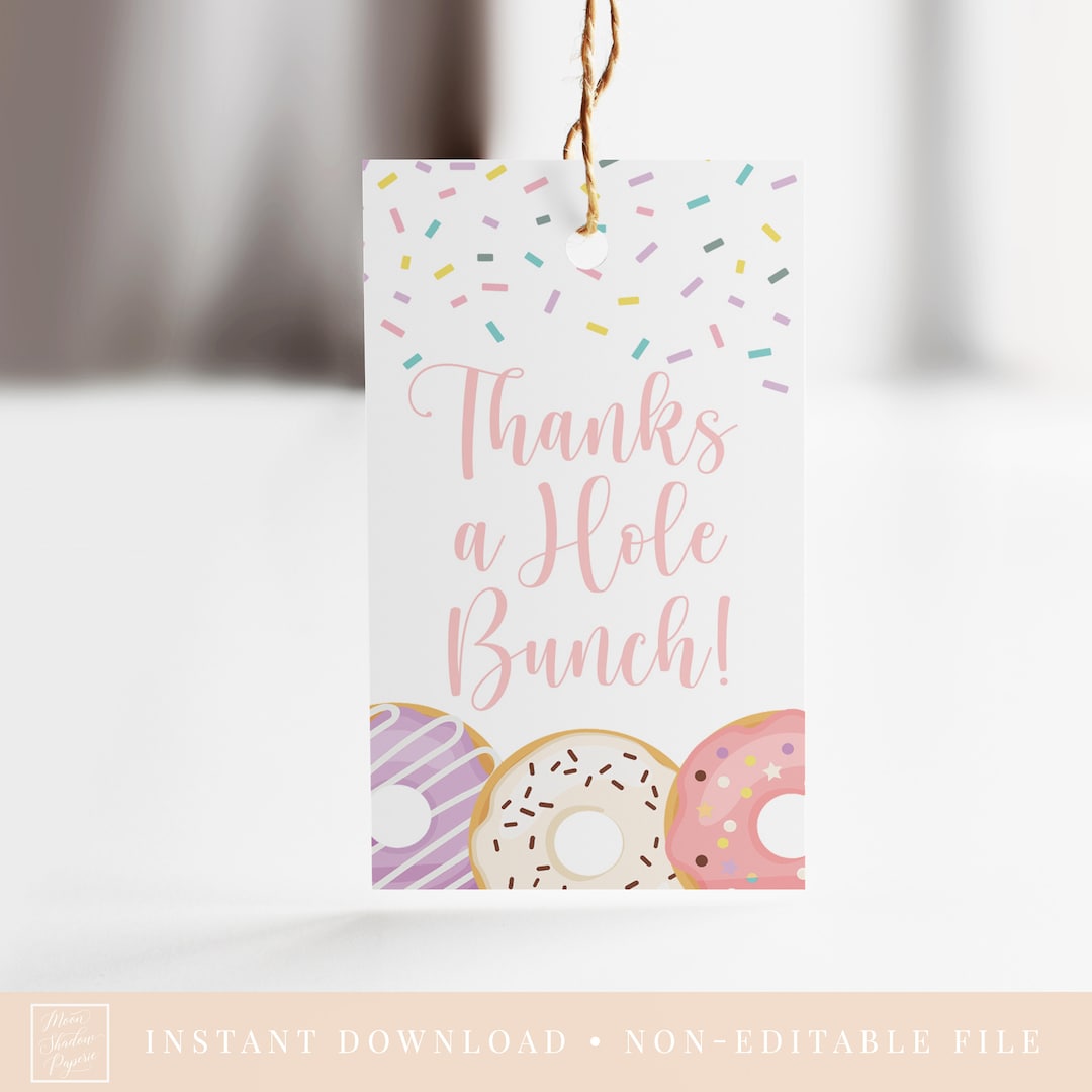 Thanks a Hole Bunch Printable Favor Tag // Donut Baby Shower, Donut ...