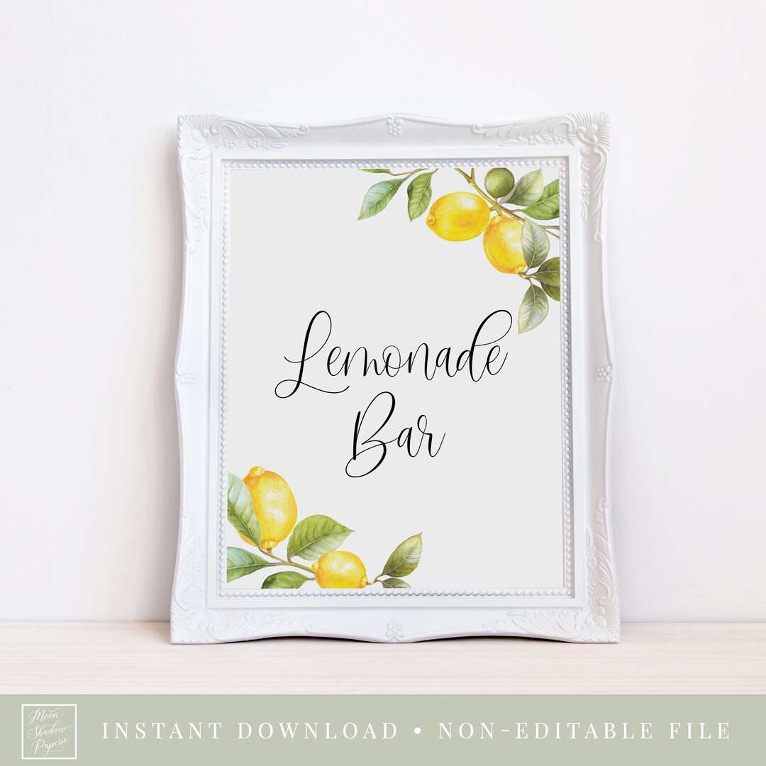 Lemonade Bar Sign // Lemon Bridal Shower, Baby Shower, Lemons, Citrus ...
