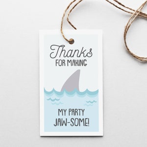 Shark Birthday Party Favor Tag // Favors, Shark Theme, Jars, Birthday ...