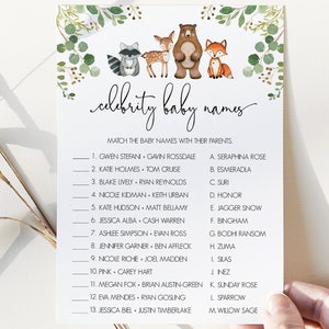 Celebrity baby names game // woodland baby shower woodland | Etsy