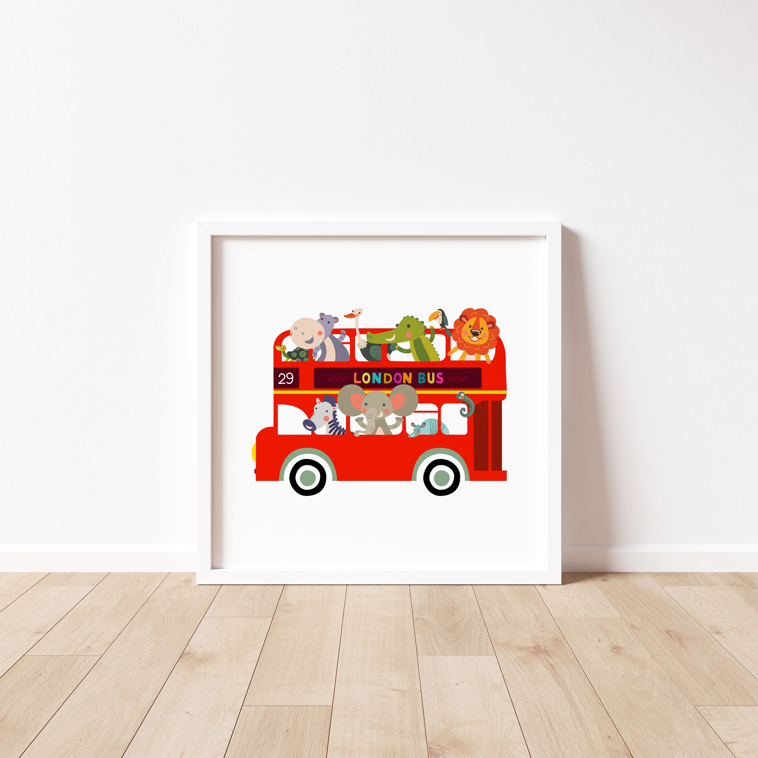 London Double Decker Jungle Animals Wall Print // London Red Bus ...