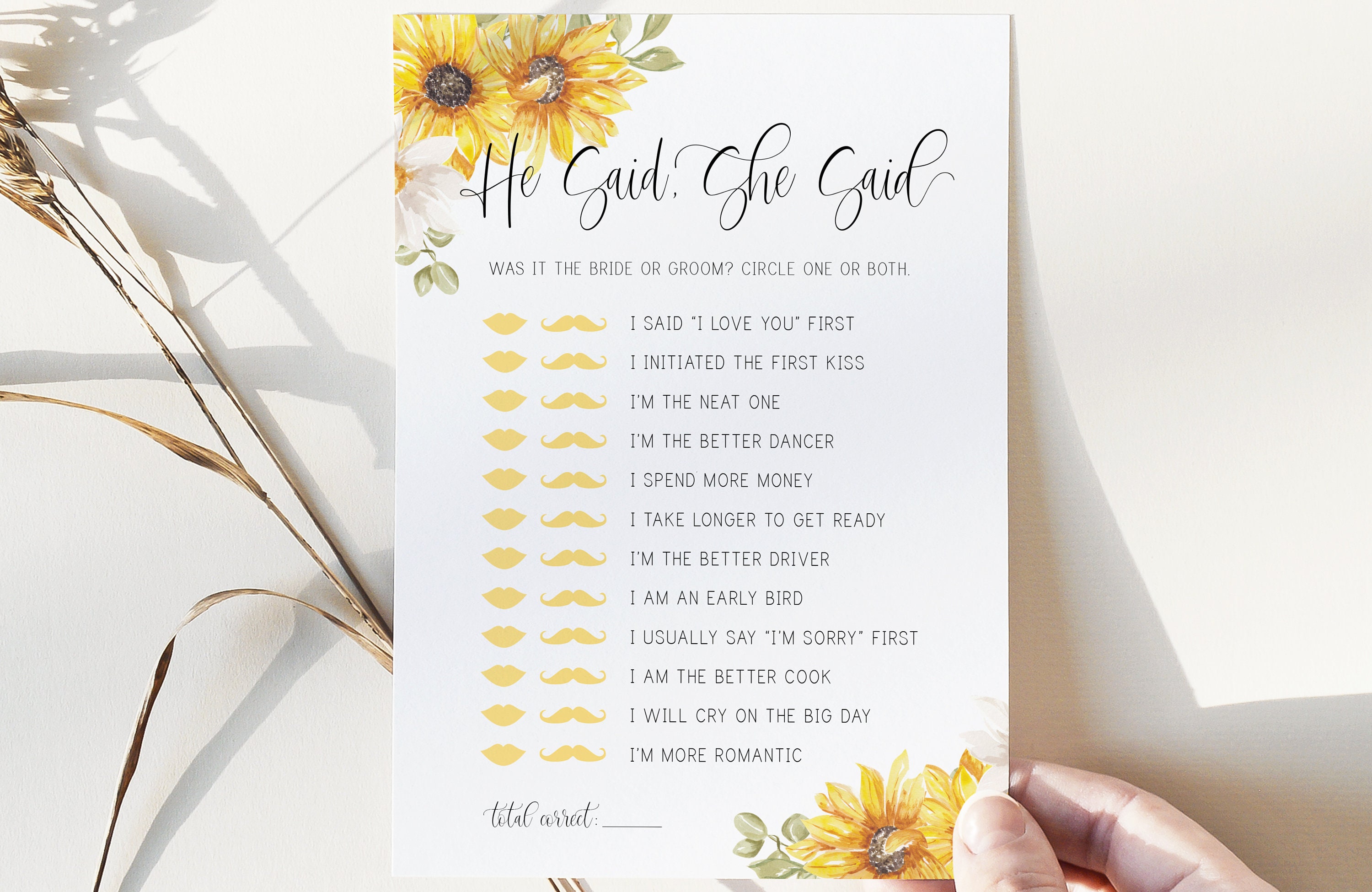 He said she said game // sunflower bridal shower wedding | Etsy