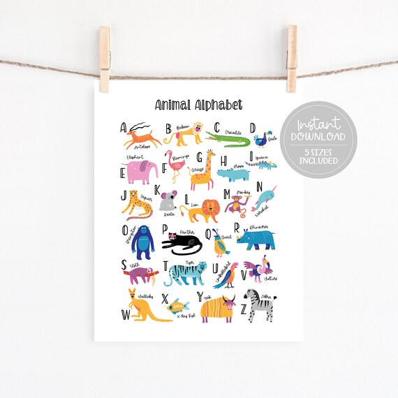 Alphabet Abc Animals Nursery Wall Print // Printable Kids Wall - Etsy