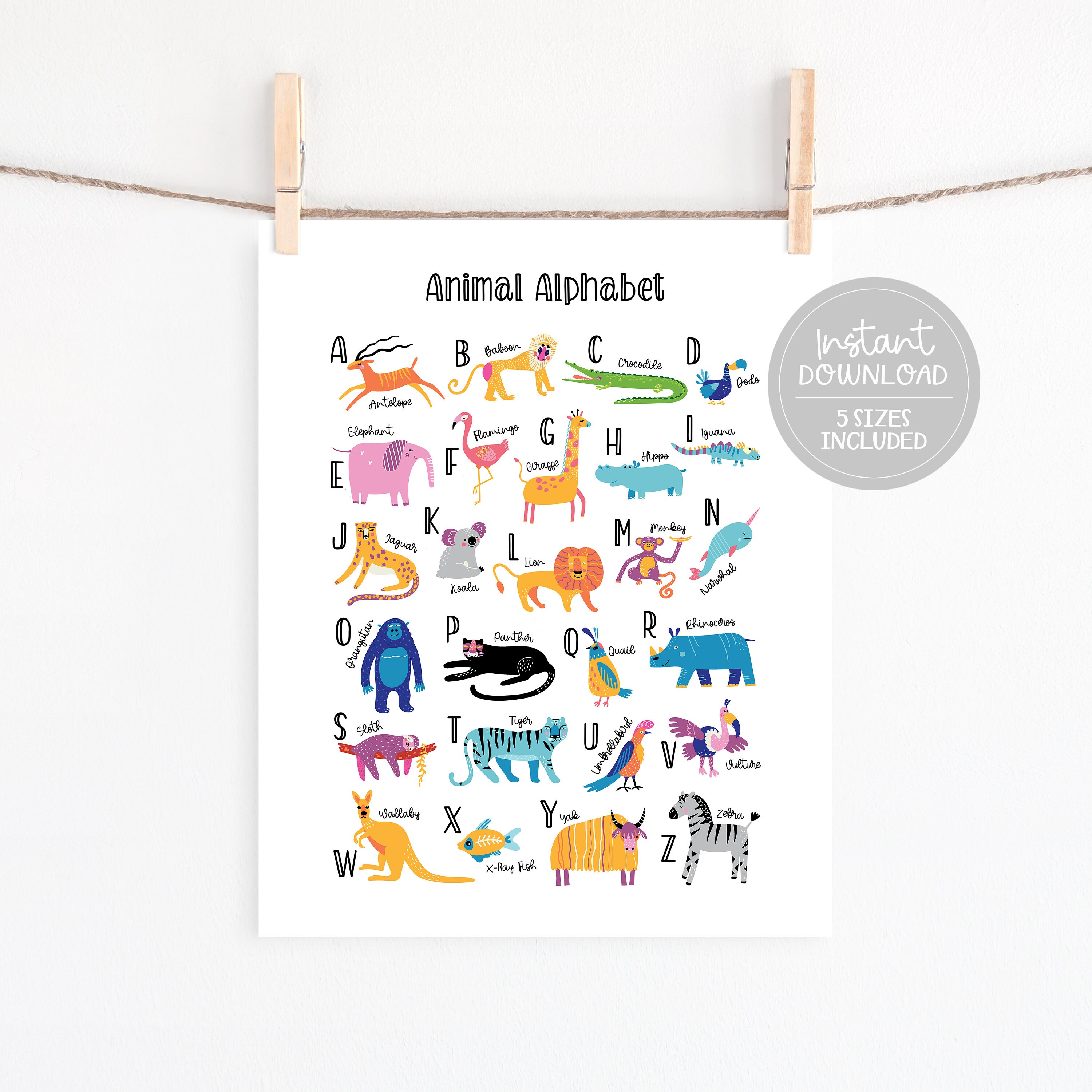 Alphabet Abc Animals Nursery Wall Print // Printable Kids Wall - Etsy