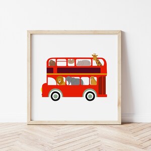 London Double Decker Jungle Animals Wall Print // London Red Bus ...