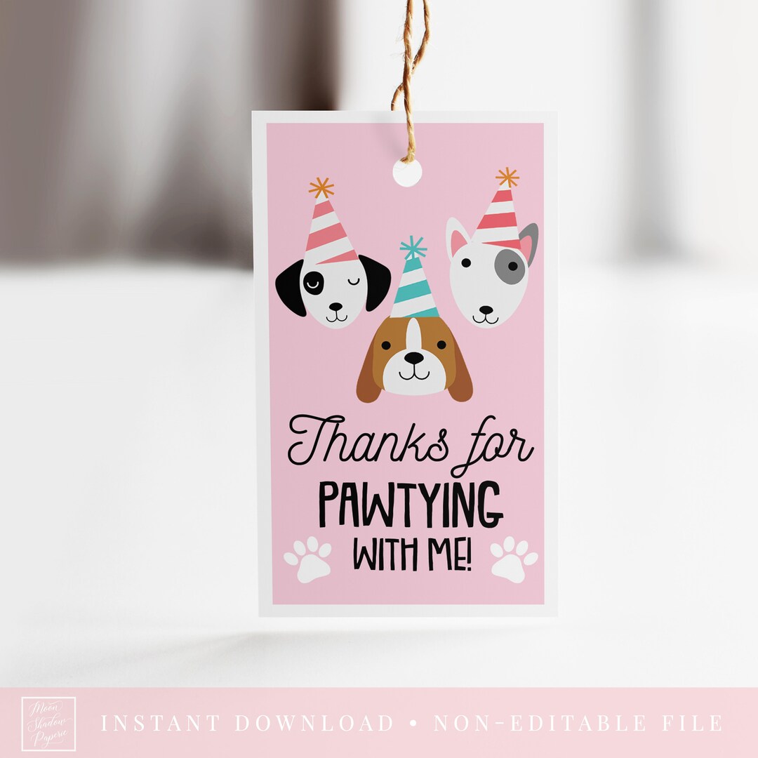 Dog Birthday Party Favor Tag // Puppy Pawty, Birthday Girl, Dog Theme ...