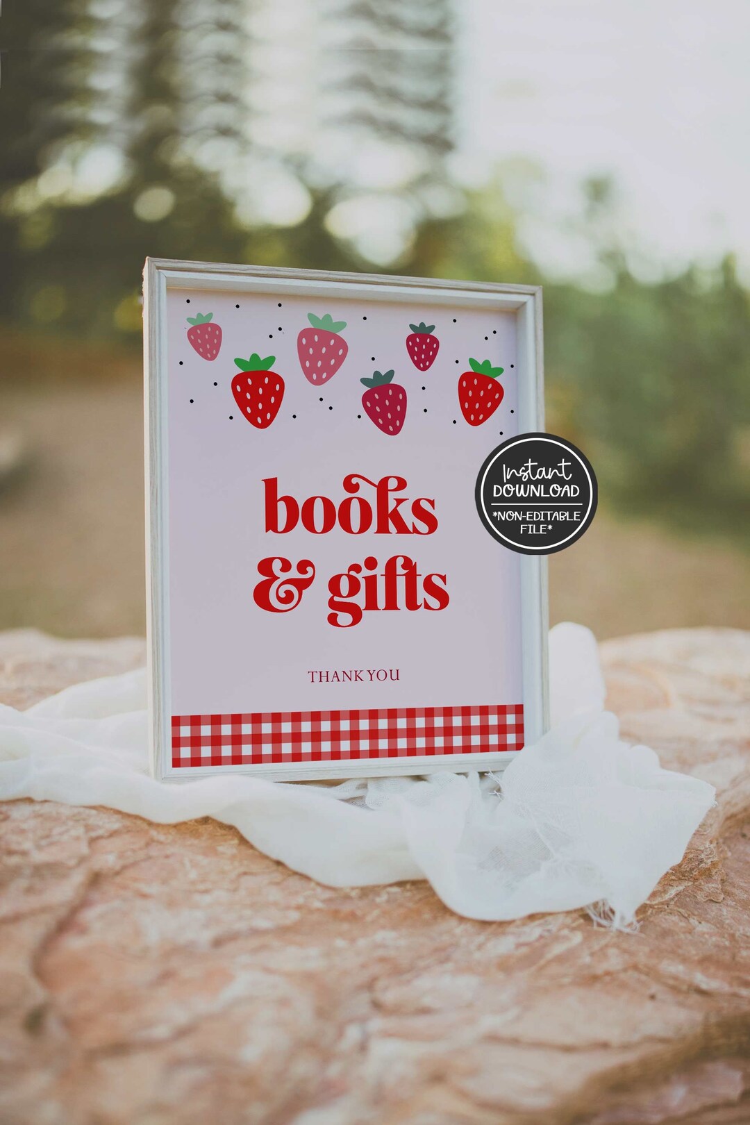 Printable Strawberry Books and Gifts Sign // Strawberry Baby Shower ...