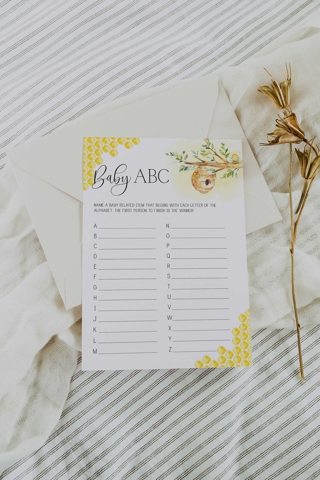 Baby Abc Game // Bee Baby Shower, Bee Theme, Gender Neutral, Bees ...
